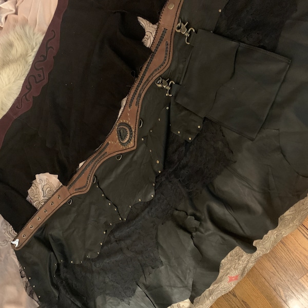 Handmade Leather Multi-layered With Pocket Black Skirt, Hippie, Boho ...