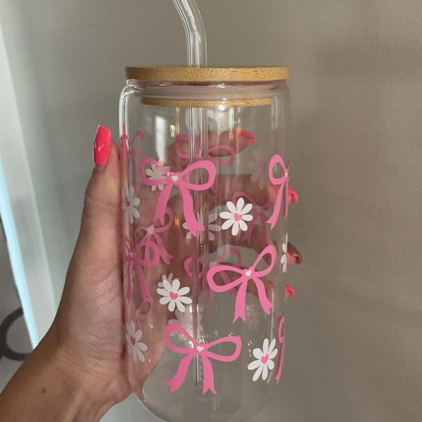 24oz Tumbler Cup With Cherries and Bows Girly Iced Coffee Cup With Lid ...