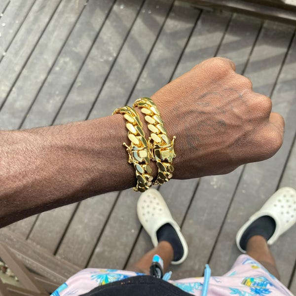 Cuban Link Bracelet 14K Gold 12MM Plated, Gift for Him Her Handmade ...
