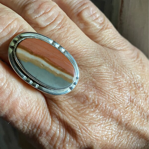 Owyhee Picture Jasper Ring in Sterling Silver-polychrome Jasper Ring-picture Wood Jasper Ring ...