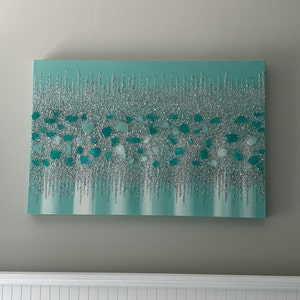 Teal Glitter Glass Painting, Teal Glitter Glass Art, Teal Painting ...