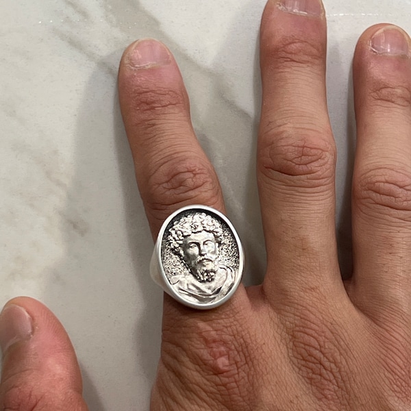 Personalized Marcus Aurelius Bust Silver Ring, Roman Emperor Marcus ...