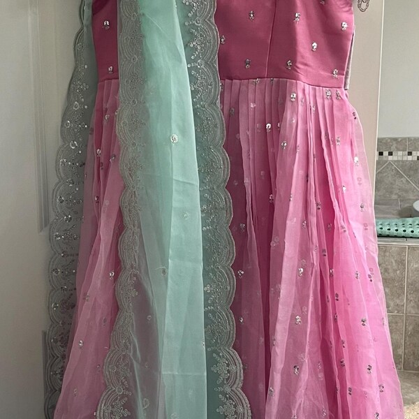 Lilac Traditional Tissue Maggam Work Half Saree | Teens Adults Langa ...