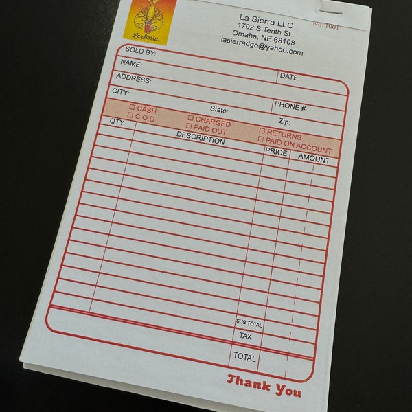 2 Part Ncr Carbonless Sales Receipt Book Custom Personalized Full Color ...