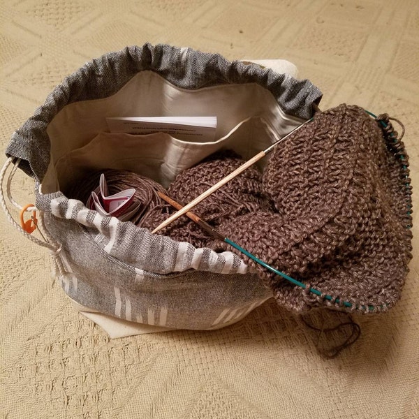 Blue Drawstring Project Bag - Small - Knitting, Crochet Bag - Yarn ...