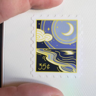 Serene Shore Postage Stamp Sticker // Ocean Sticker / Beach / Ocean ...