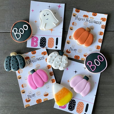 Printable Cookie Card Happy Halloween Pink Spiders 3.5 X 5 Mini Cookie ...