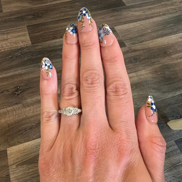 Blue Bouquet Spring Press on Nails - 10 or 20pc Blue Flower Press on ...