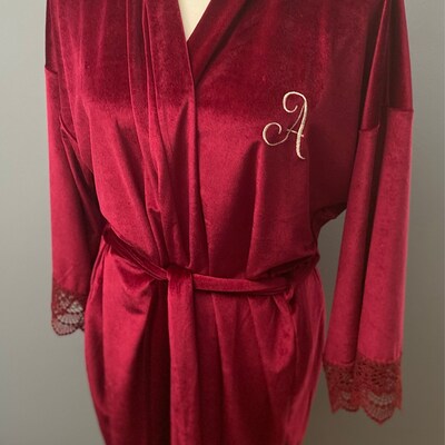 Luxurious Stretch Velvet Robe With Lace Kimono Robes adult Sizes 0 Thru ...