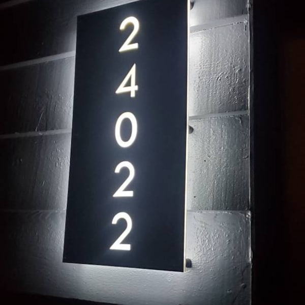 Illuminated House Sign Modern ,LED House Number, Vertical Address ...