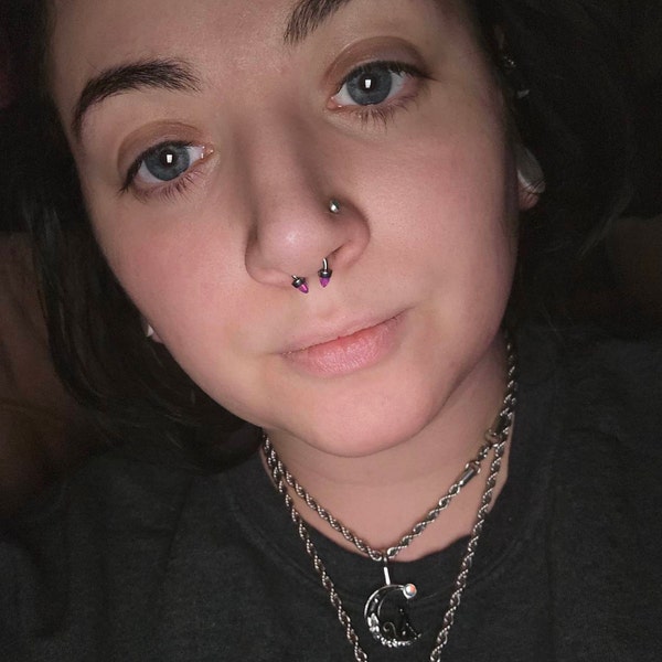 16G Titanium Internally Threaded Opal Spike Horseshoe Ring/ Opal Septum ...