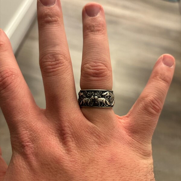 Fox Men Band Ring, Fox Silver Jewelry, Fox Silver Band, Animal Ring ...