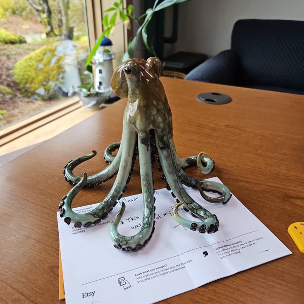 Handmade Ceramic Octopus Sculpture: Brown and Teal Ocean Decor - Etsy