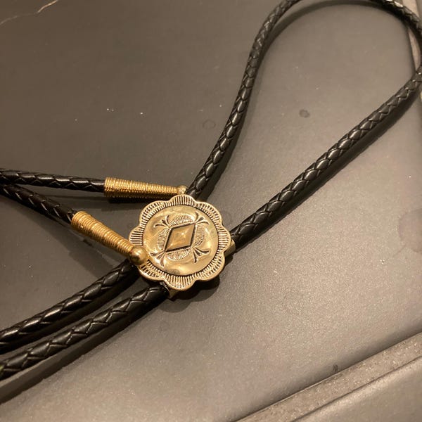 Wedding Bolo Ties Minimalist Leather Pendant Necklace Polished Brass ...