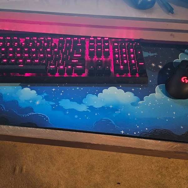 Blue Night Starry Sky Desk Mat, Blue Desk Pad, Kawaii Mouse Pad, Cute ...
