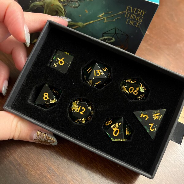 Fireheart Red and Black Gold Dice, Fire Dice, Handmade Resin Sharp Edge ...