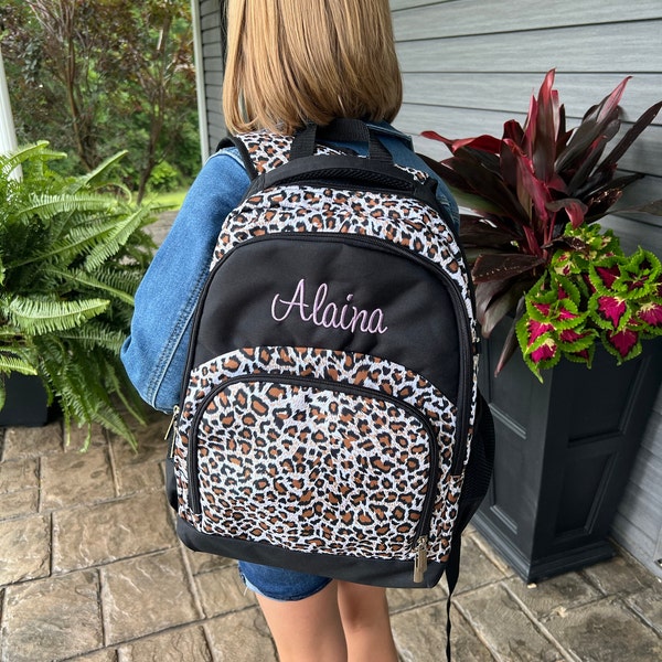 Personalized Embroidered Leopard Backpack W Pencil Case / Monogrammed ...