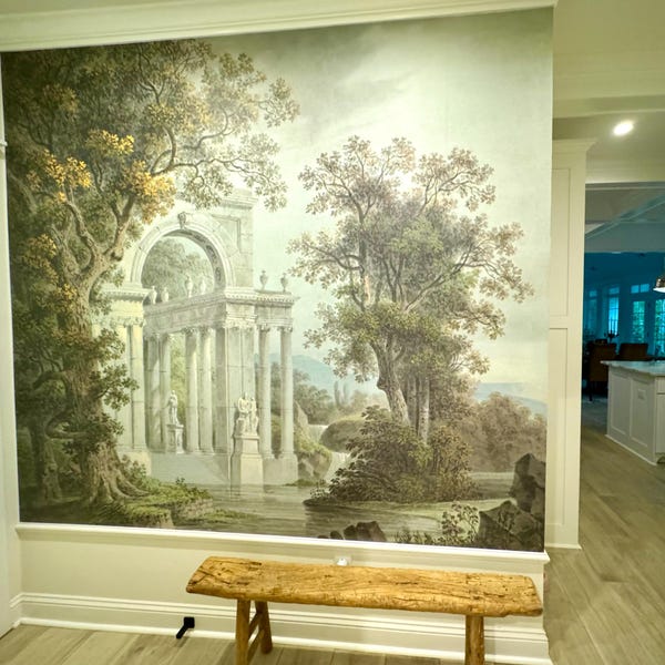 Rural Vintage Landscape With Columns Wallpaper Trees Field Removable ...