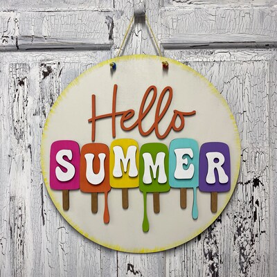 Hello Summer Popsicle Drip Sign, Digital Download, Round Door Hanger ...