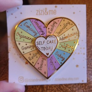 Beautiful Hard Enamel Spinning Heart Pin With a Self Care | Etsy
