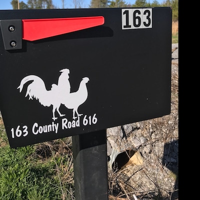Mailbox Number With Rooster & Chicken Vinyl Decal Mailbox Address Decal ...