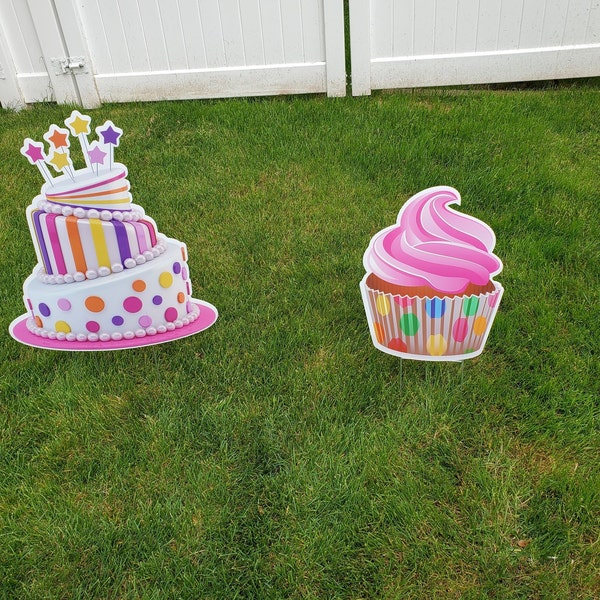 Lawn Sign - Birthday Cake - Pink - Etsy