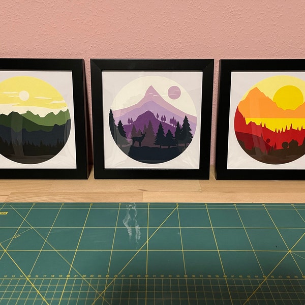 Mountains Landscape Multilayer Shadow Box Painting Frame Wall ...