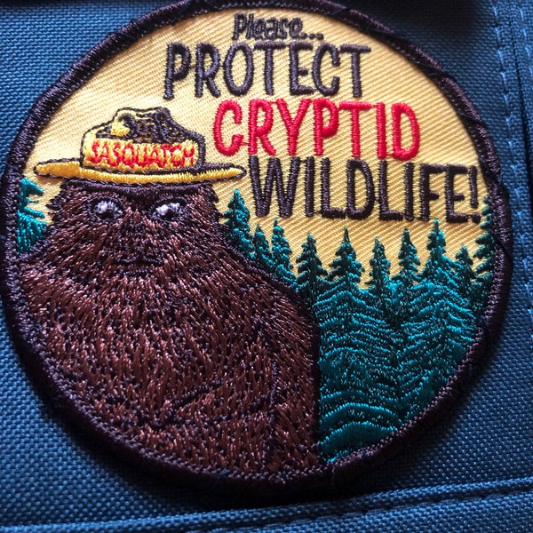 Cryptid PSA Patch - Cryptozoology Tracking Society Bigfoot Sasquatch Badge NPS Smokey the Bear ...