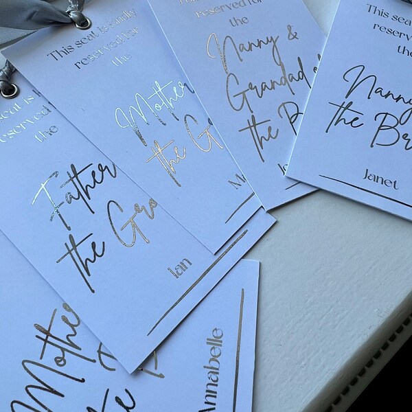Reserved Seating Tags, Real Foil, Wedding Tags, Seating Plan, Ribbon ...