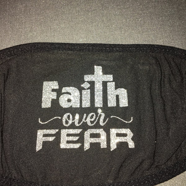 FAITH Over FEAR Small Glitter Iron-on Crystal Bling Hotfix Sparkle ...