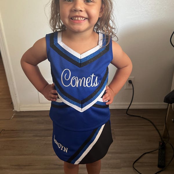 Blue & Black Cheer Uniform, Customized Cheerleading Uniform, Girls ...