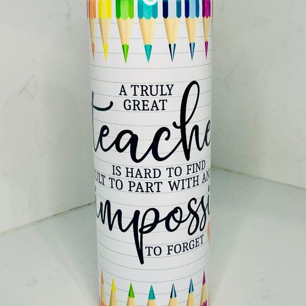 20 Oz Skinny Tumbler Rainbow Pencils Teacher Tumbler Crayons Teacher ...