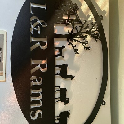 Metal FARM SIGN , Barn and Llama, Dog, Ram, and Sheep Personalized ...