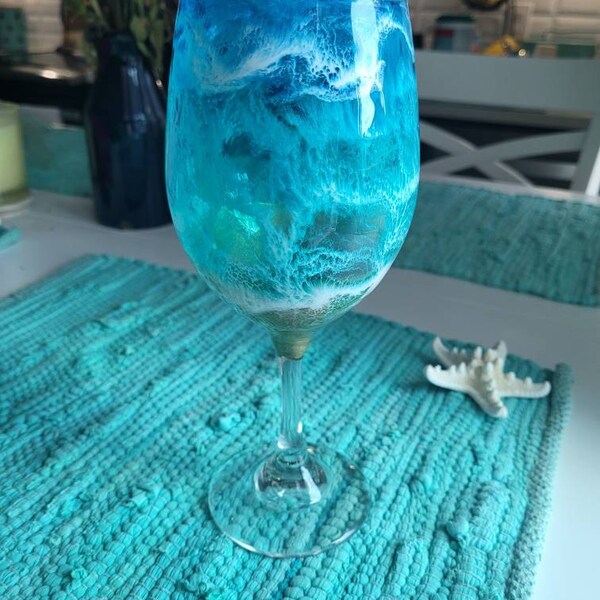 Set of 2, Beach Glassware, Beach Wine Glasses, Beach Drinkware, Beach ...