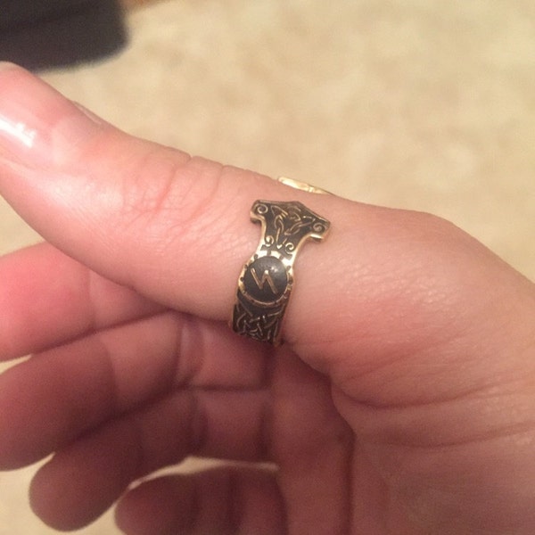 Viking Ring Tiwaz Sowilo Runes Mjolnir Thor Hammer Bronze Amulet Runic ...