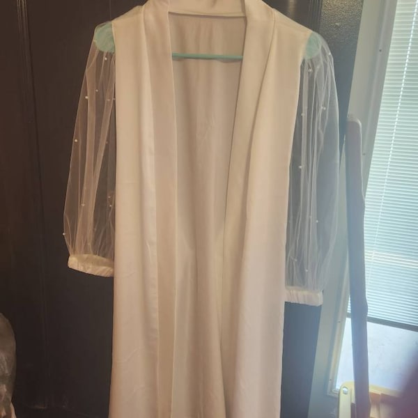 Long Bridal Robe With Train Sheer Tulle Ruffle Robe Boudoir Robe - Etsy