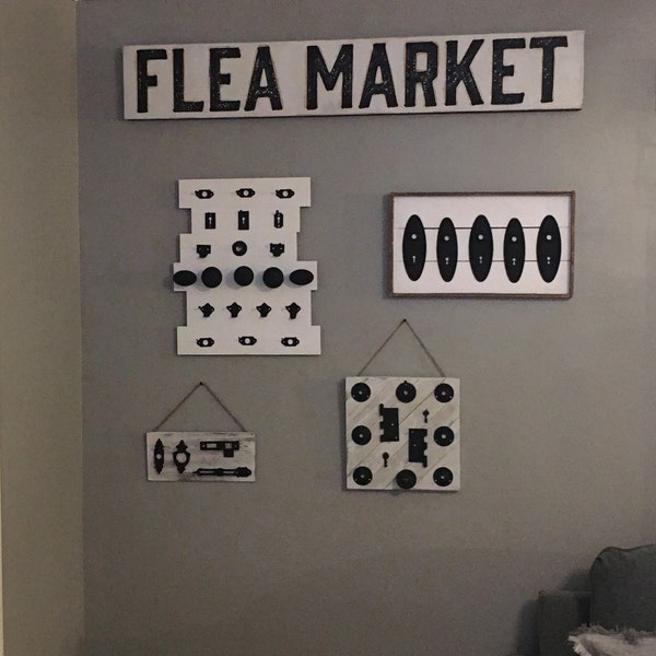 Flea Market Sign - Carved in a Solid Wood Board Rustic Distressed ...