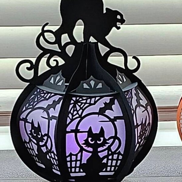 Black Cat Halloween Lantern, Lightbox, 3D Svg, PDF, Eps, PNG, Dxf ...