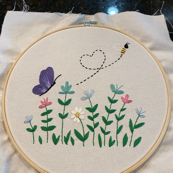 Spring Wild Flowers With Butterfly and Bee Embroidery Pdf, Cottagecore ...