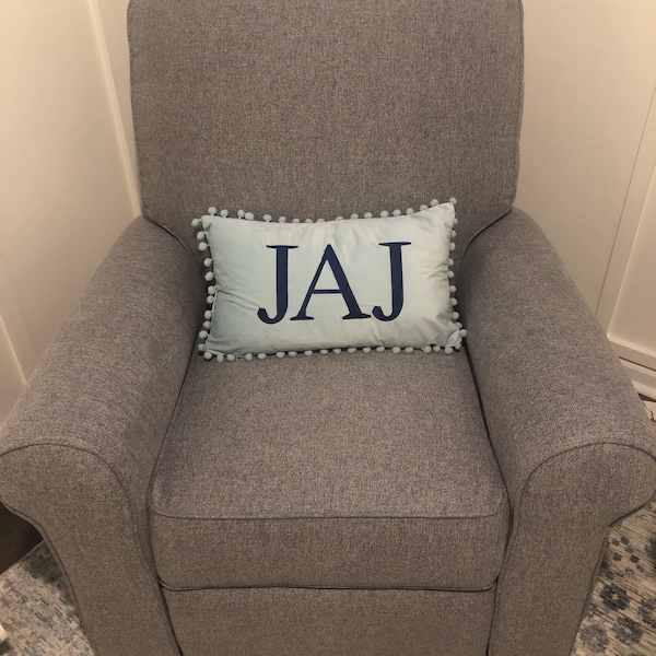 Embroidered Velvet Monogram Pillow. Insert Included. 12x20 Personalized ...