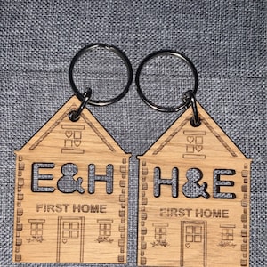 Set of 2 Couples New Home Keyrings Housewarming Gift Personalised First ...