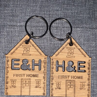 Set of 2 Couples New Home Keyrings Housewarming Gift Personalised First ...