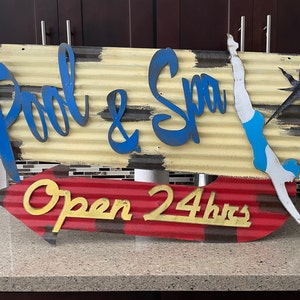 Poolside Lounge Mid-century Retro Painted Flat Metal/vintage Corrugated ...