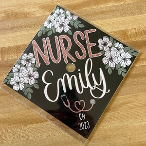 Custom cherry Blossom Bsn Graduation Cap Topper, Nursing Graduation Cap ...