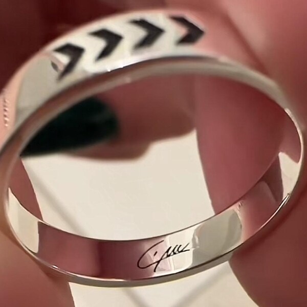 Personalized Engraved Handwriting Ring Wide Handwriting Band Custom ...