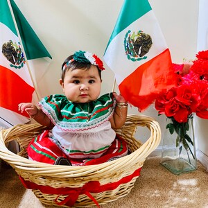 Mexican Baby Dress Traditional Dress Size 9-36 Months Tricolor Handmade ...