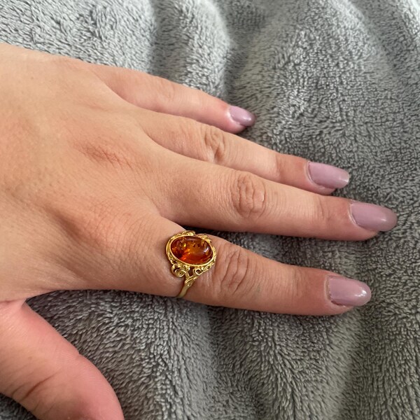 MJ Baltica, Ring, Natural Baltic Amber, 925 Silver, 14k Gold Plated ...