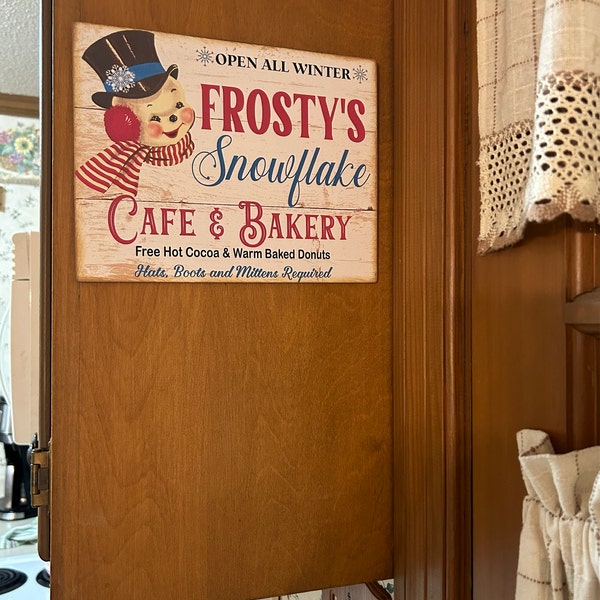 Frosty's Snowflake Cafe & Bakery, Winter, Snowman, Handcrafted Plaque ...