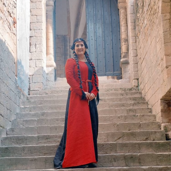 Two Colour Linen Medieval 14th Century Women's Over Coat Surcoat - Etsy