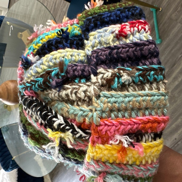 Scrappy Knit Hat, Scrap Yarn Beanie, Boho Beanie, Eclectic Hat, Hippie Hat, Fray Crochet Beanie ...